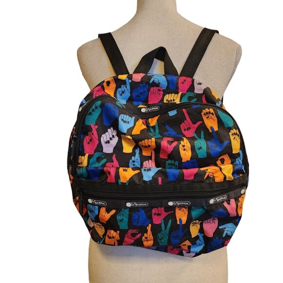 Le SportSac | Accessories | Le Sportsac Sign Language Backpack Black ...